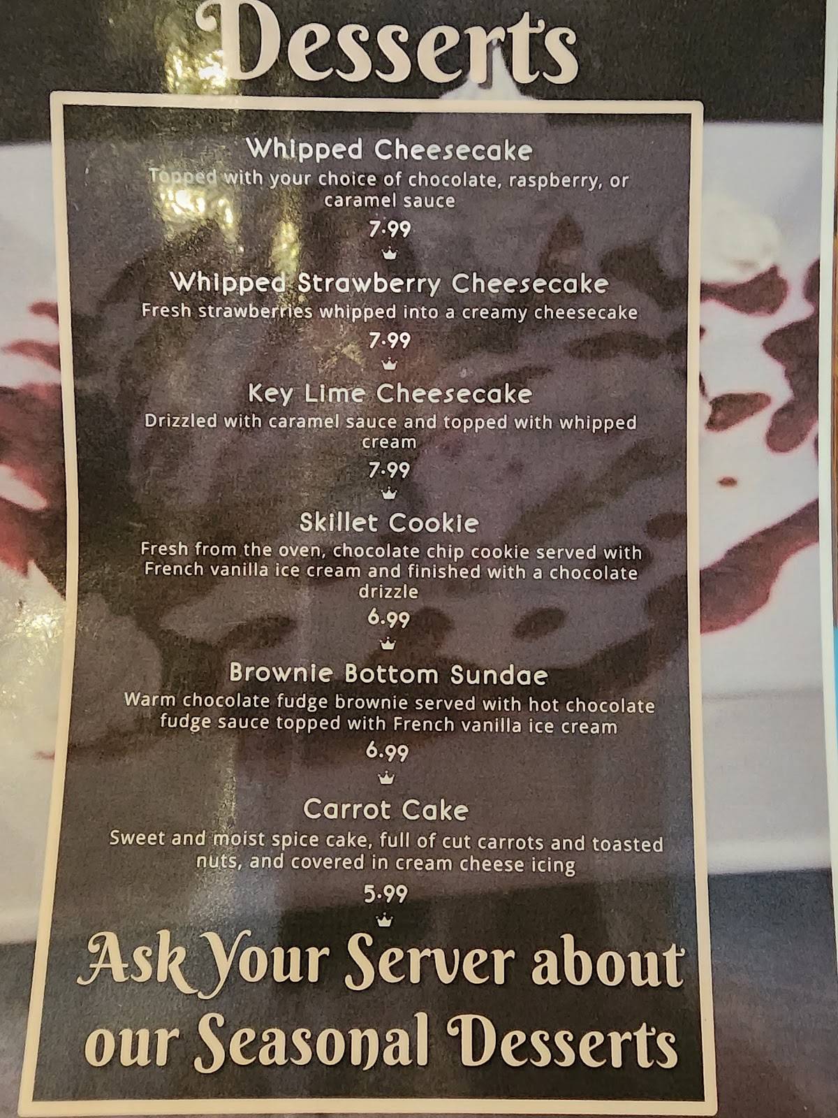 Menu at Crow's Nest restaurant, Lakeside Marblehead