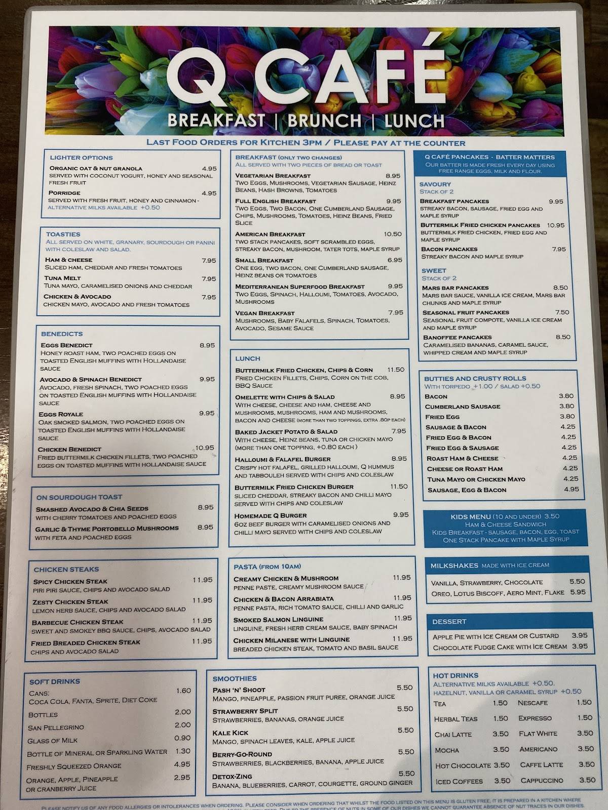 Menu at Q Cafe, Croydon