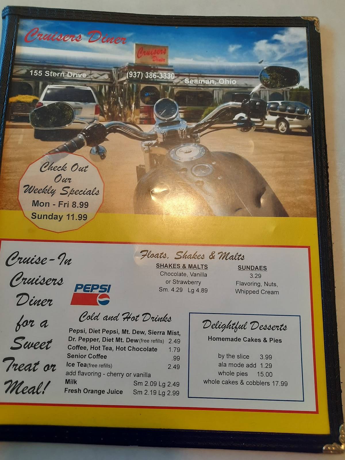 Menu at Cruisers Diner restaurant, Seaman