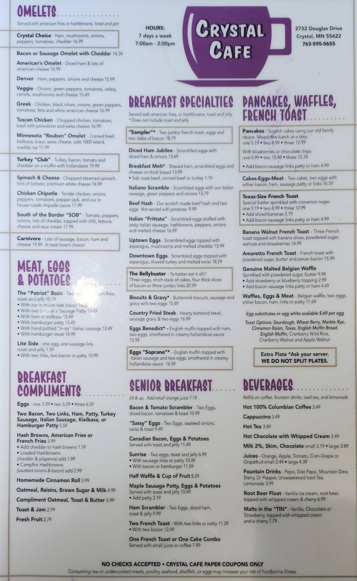 Menu at Crystal Cafe & Grill, Minneapolis, Douglas Dr N