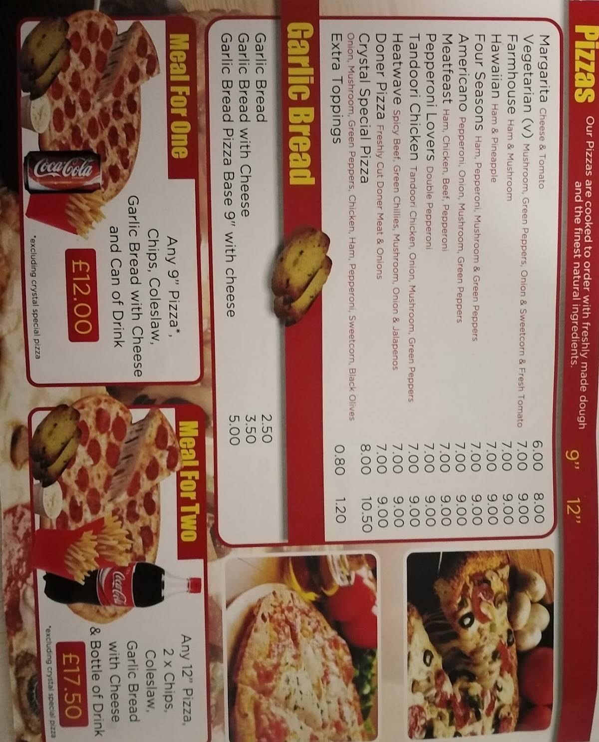 Carta de comida rápida Crystal Kebabs, Taunton