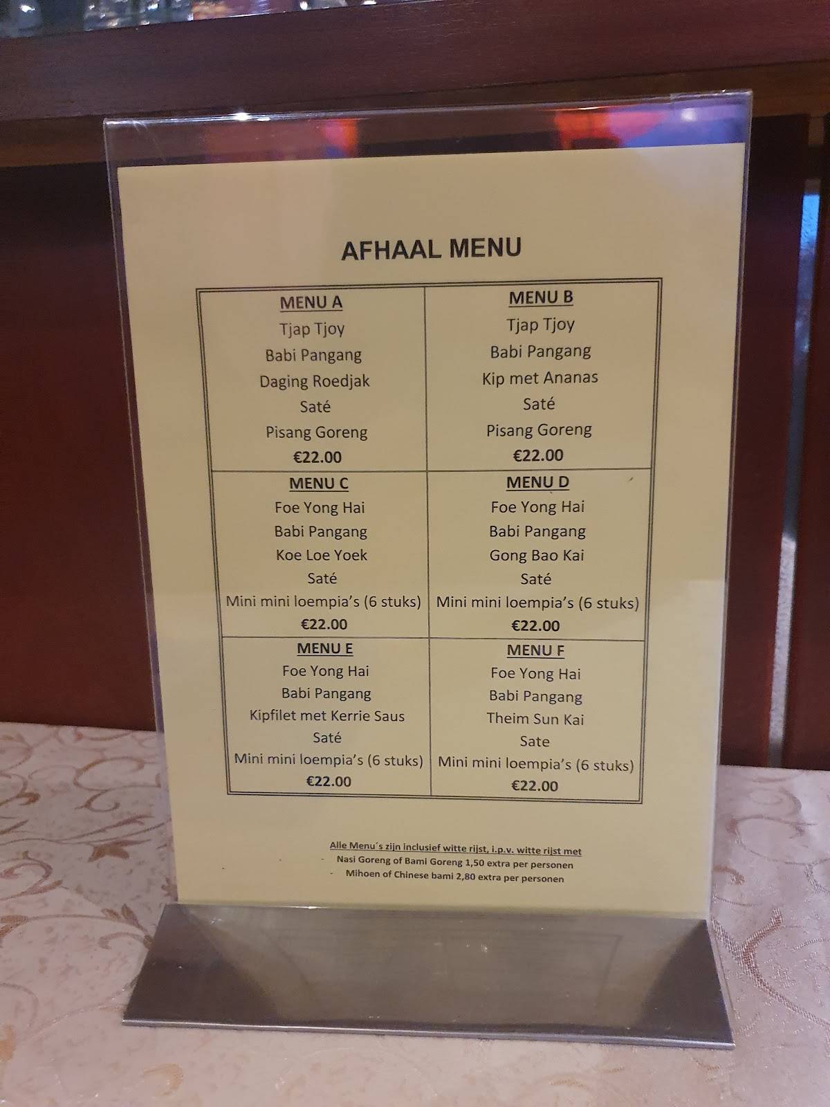 Menu at Crystal Palace, Krabbendijke