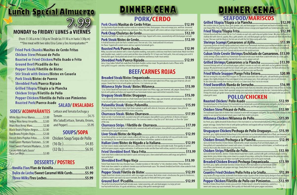 Carta de Cuban Restaurant El Tropical, Cabo Coral
