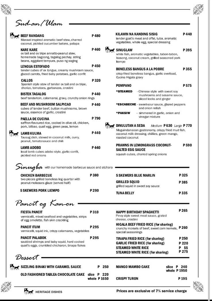 Menu at Cucina Higala restaurant, Cagayan de Oro