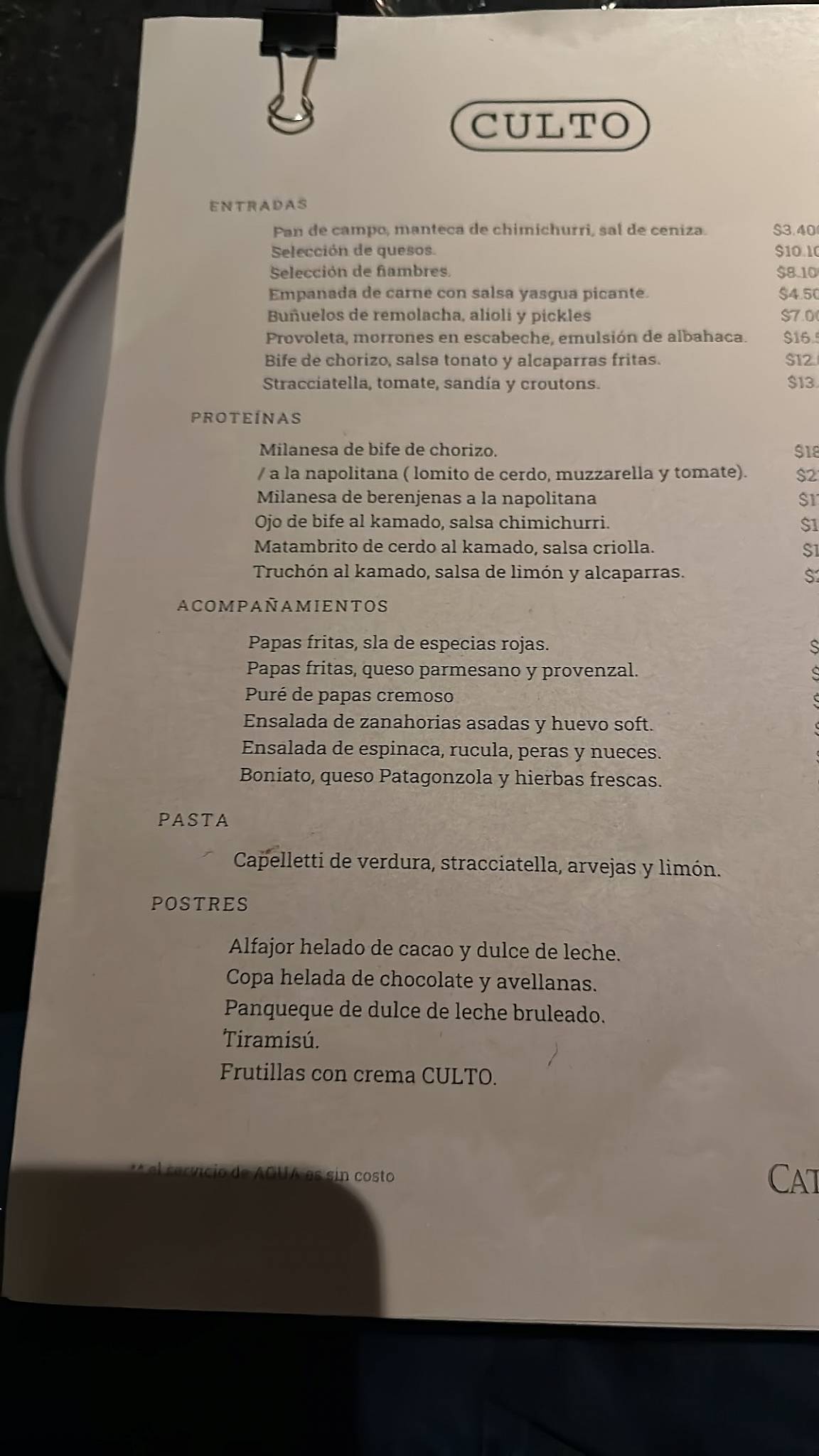 Carta del restaurante Culto Cocina, Manuel Alberti