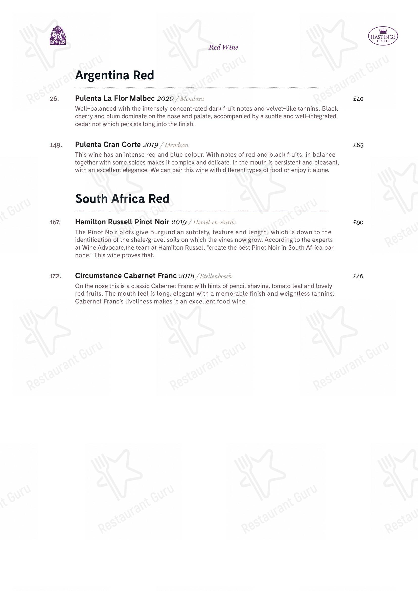 Menu at Cultra Inn pub & bar, Holywood, Culloden Estate and Spa