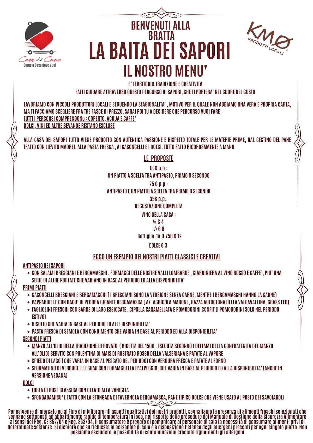 Menu da Cuor di Cuoca- alla Bratta- La baita dei Sapori ristorante ...