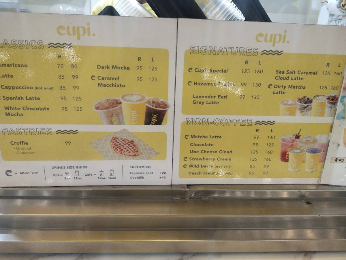 Menu at Cupi. Molito, Muntinlupa