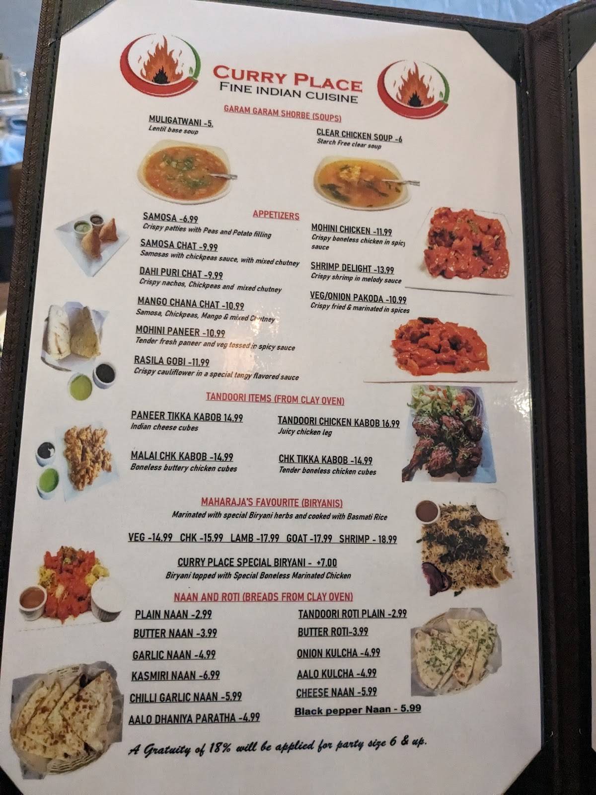 Menu at Curry Place restaurant, Wesley Chapel