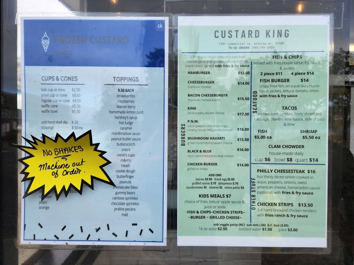 Menu at Custard King fast food, Astoria