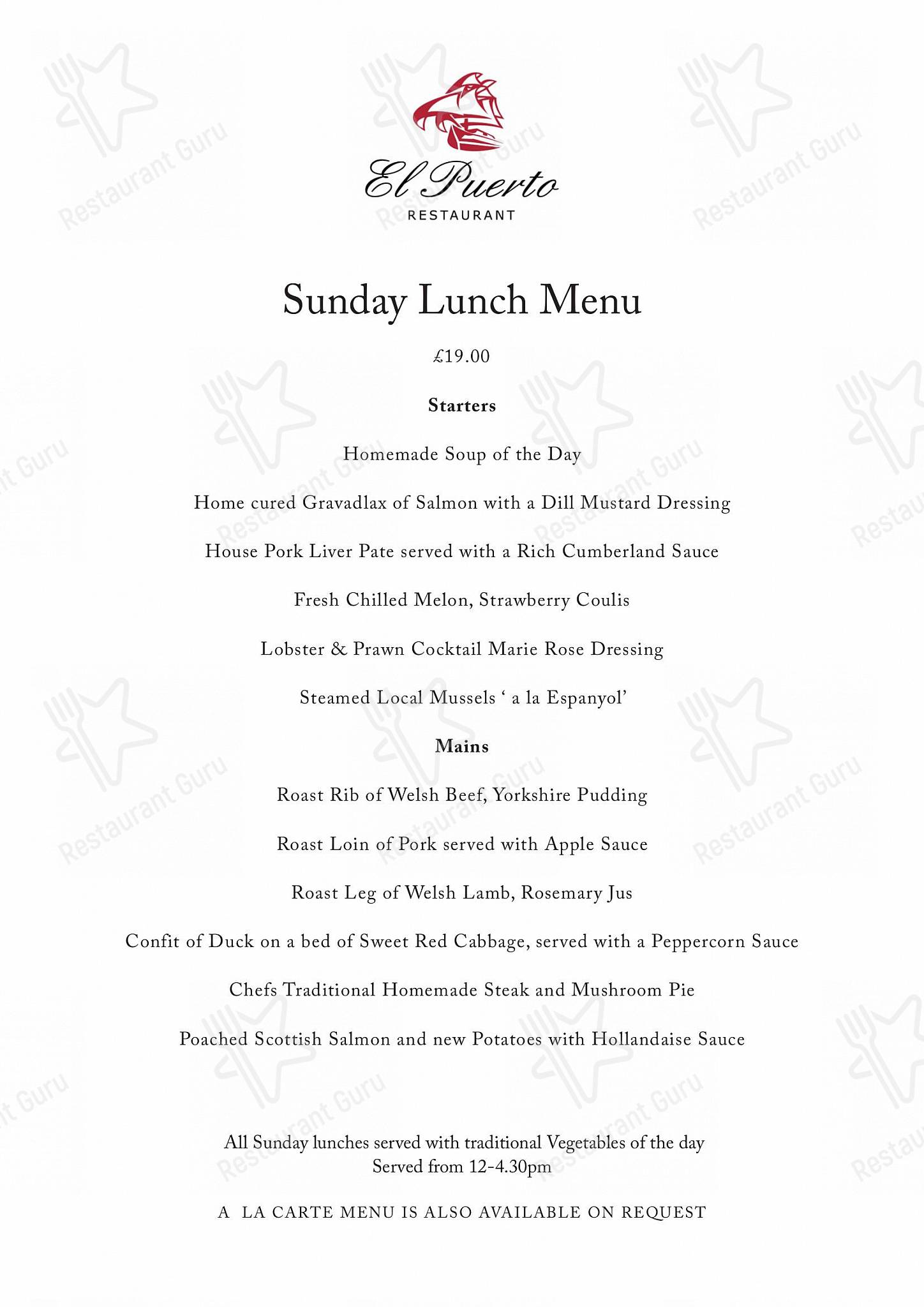 Menu at custom house, Penarth