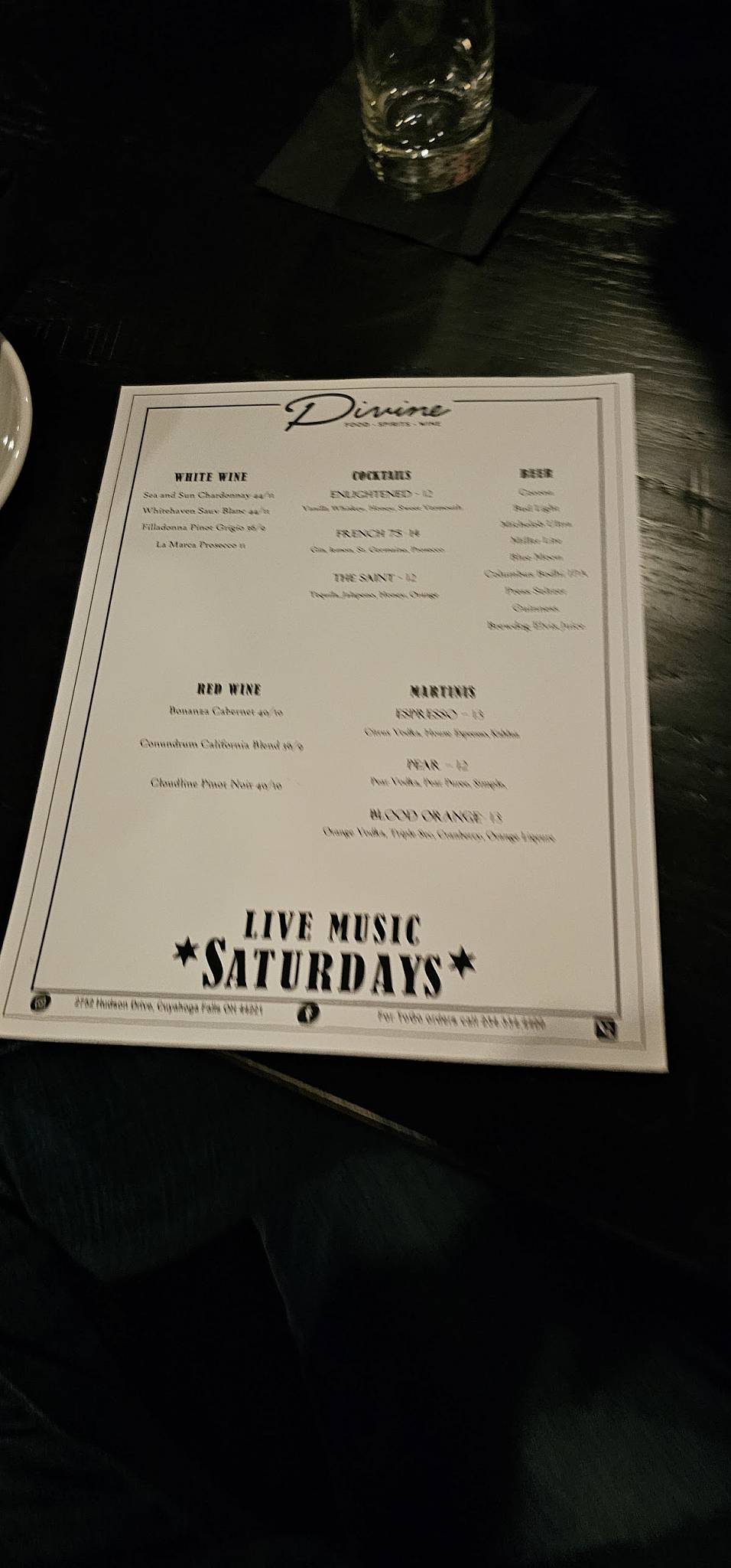 Menu at Divine Restaurant, Cuyahoga Falls