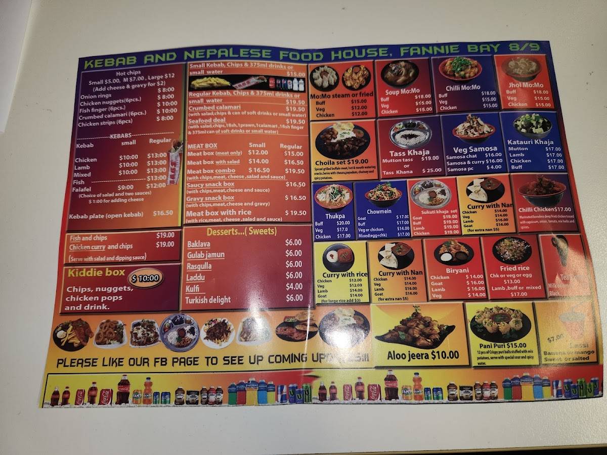 Menu at DADA DI ( Fannie Bay Kebab) restaurant, Fannie Bay