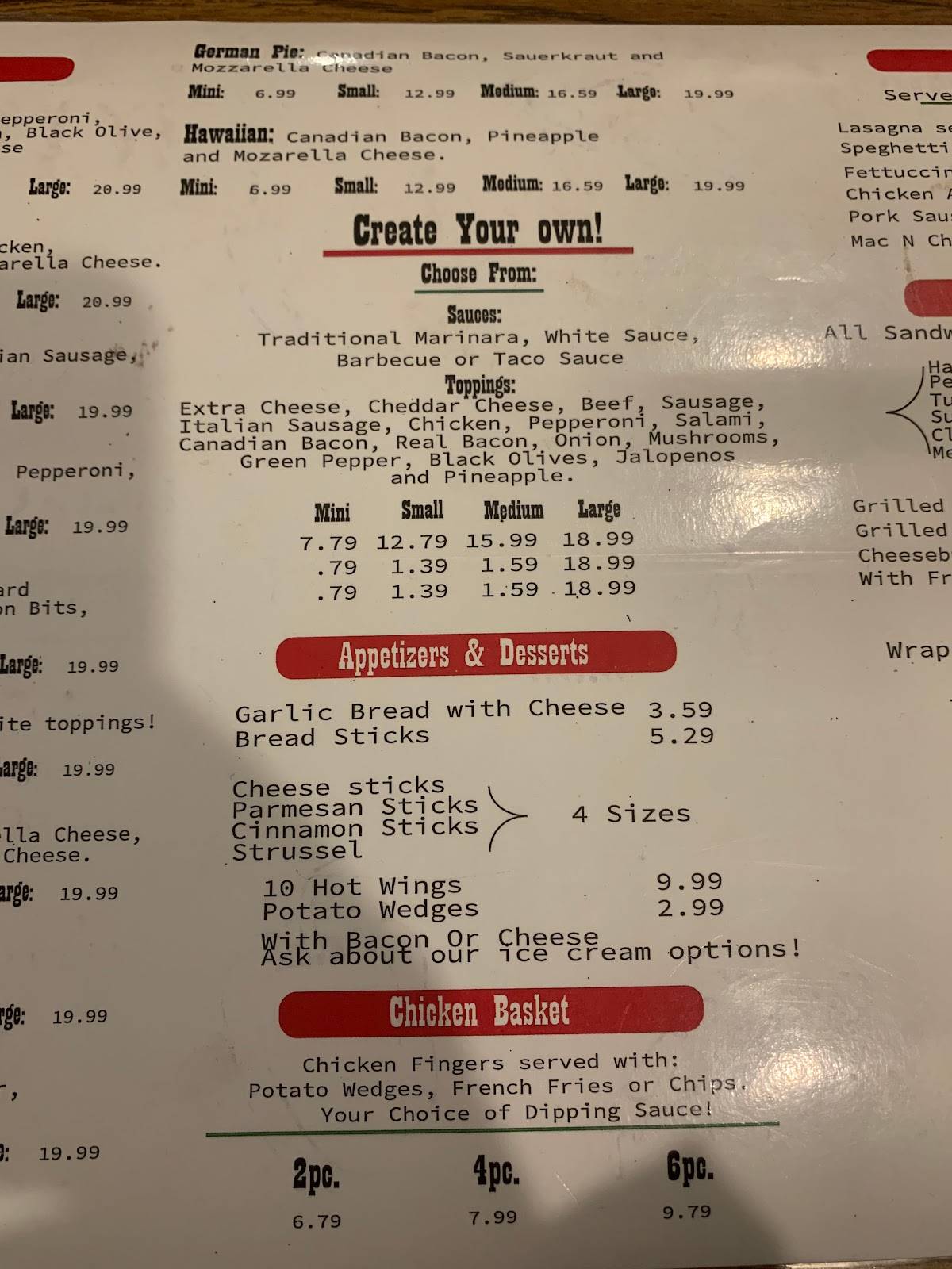 Menu at D'Angelo's pizzeria, Halstead
