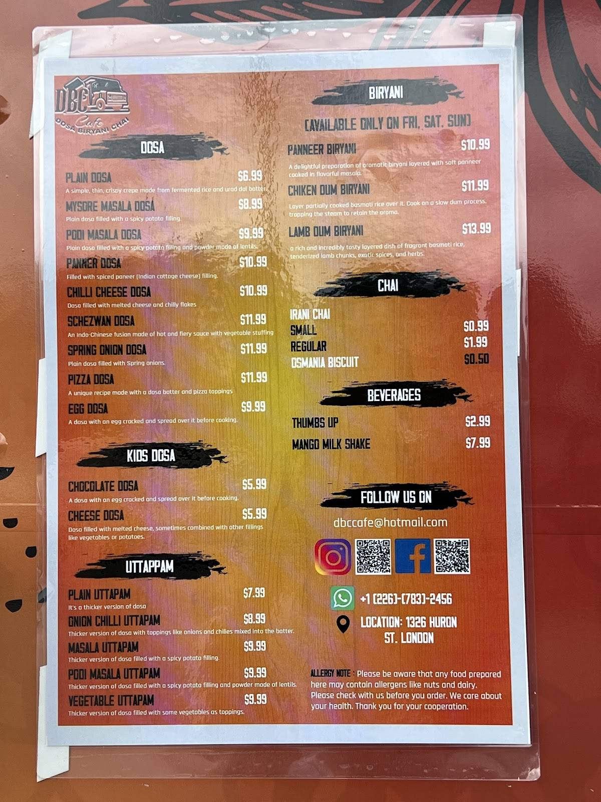 Menu at DBC CAFE Food Truck, London