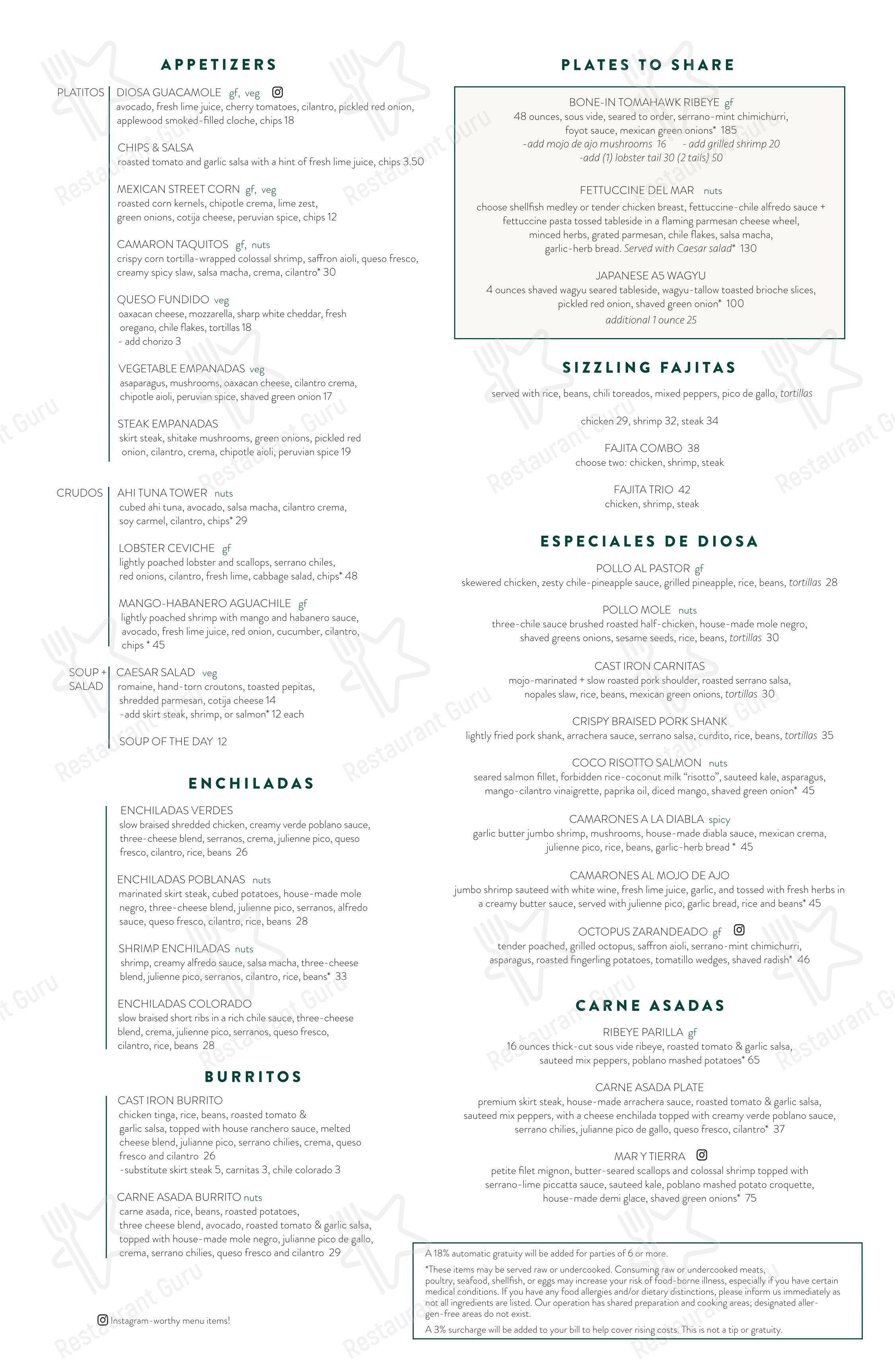 Menu at DIOSA Downey restaurant, Downey