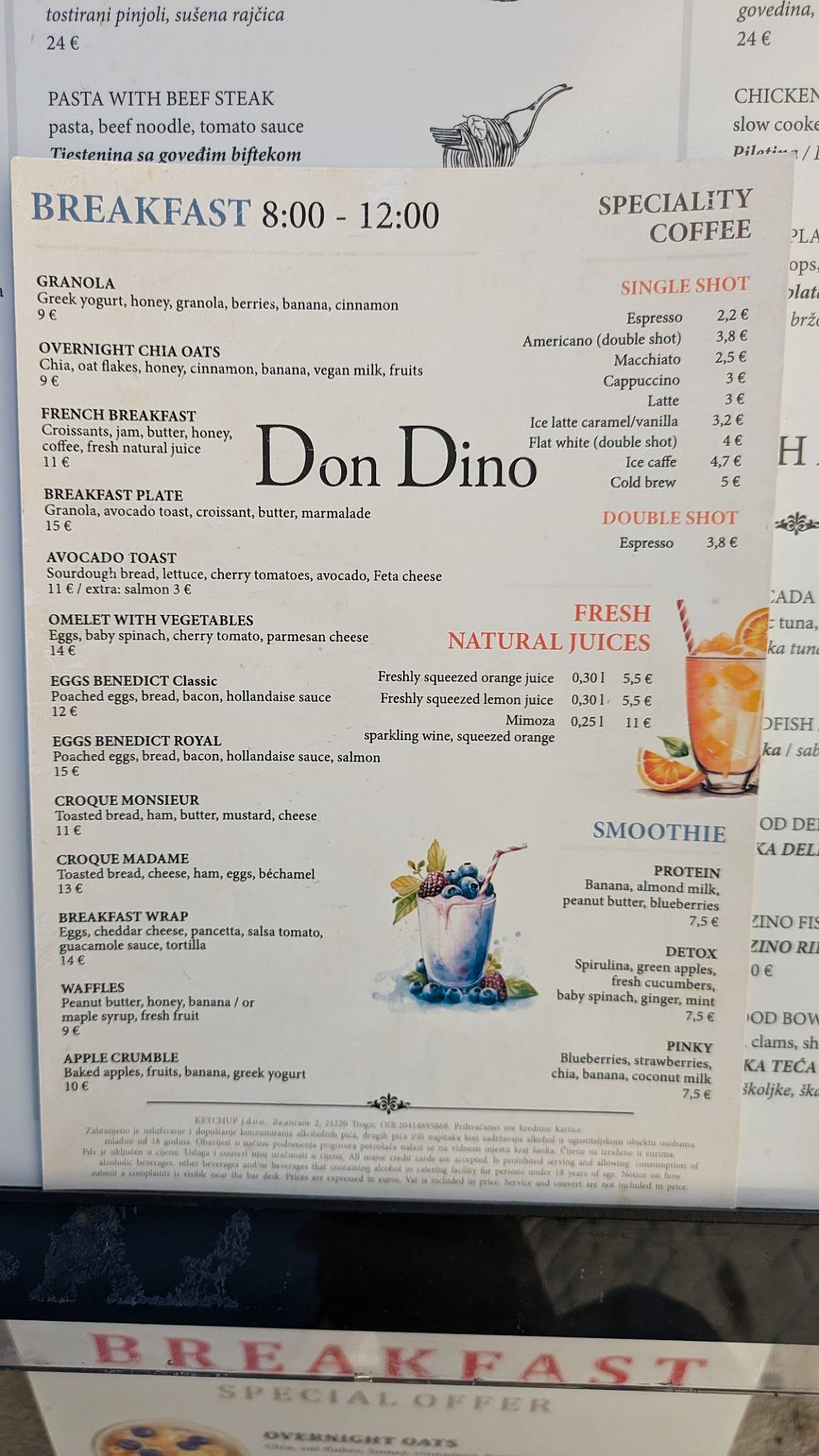 Menu at DON DINO TROGIR restaurant, Trogir, Ulica Blaženog Augustina ...