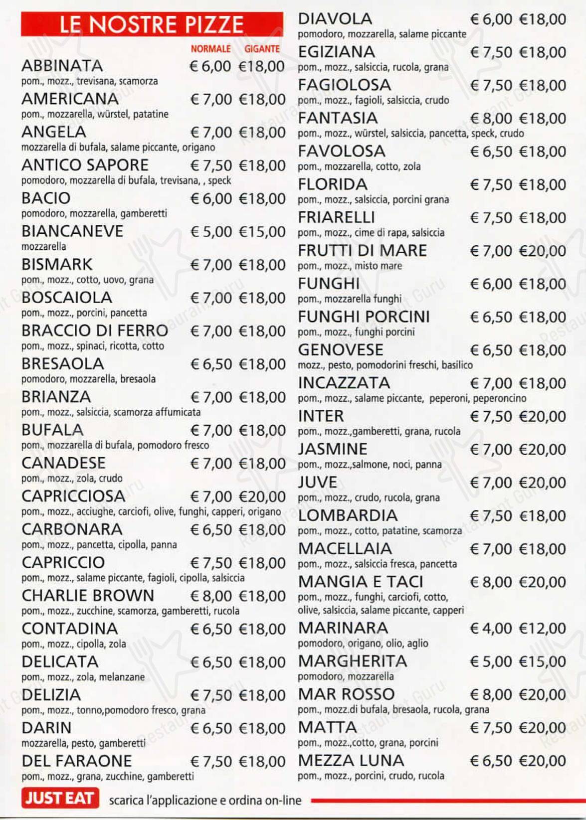 Menu da Da Erik Pizza e Grill ristorante, Saltrio