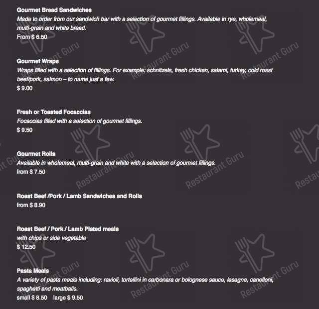 Menu at Da Moose Cafe, Altona