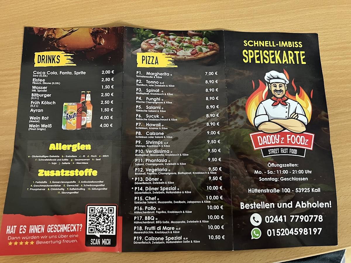 Speisekarte von Daddy'z Foodz Imbiss Street Fast Food, Kall