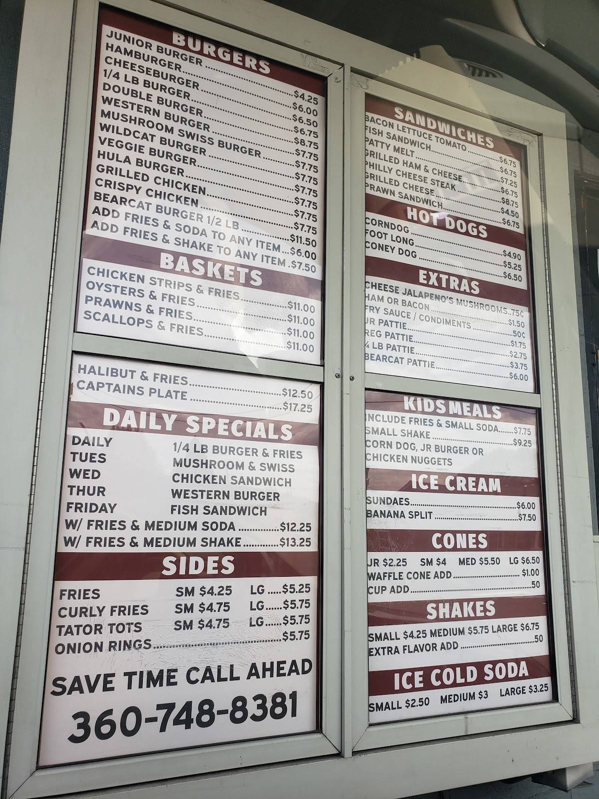 Menu at Dairy Dan Drive-In desserts, Chehalis