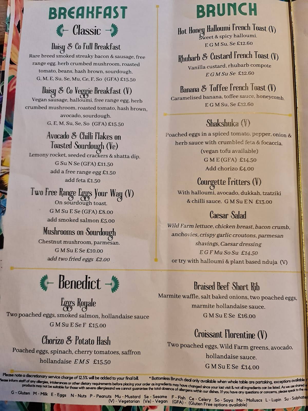 Menu at Daisy & Co. Pinner restaurant, Pinner