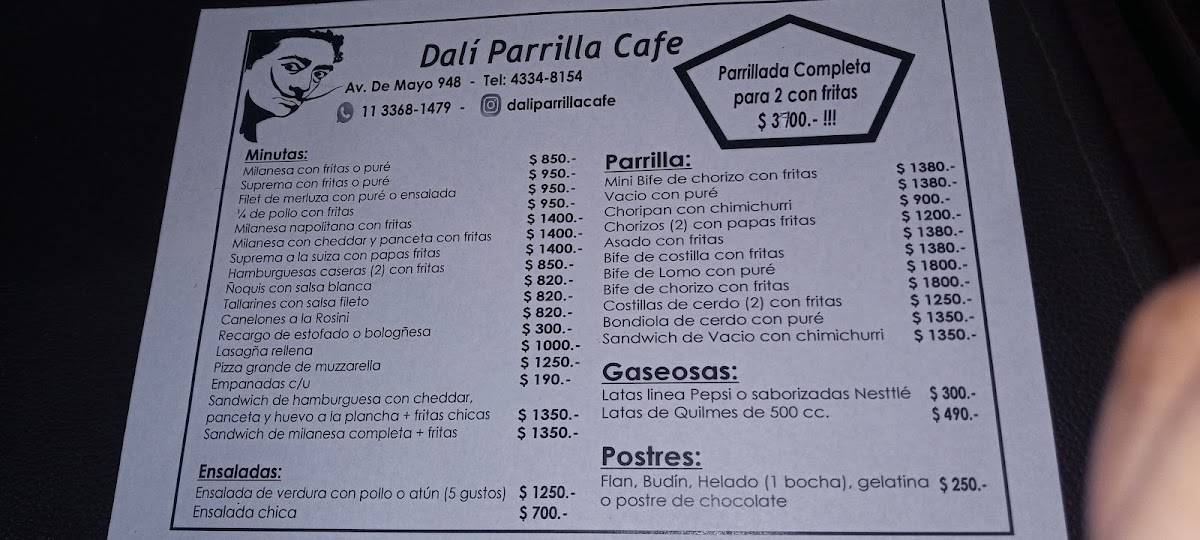 Menu at Dalí pizzeria, Buenos Aires