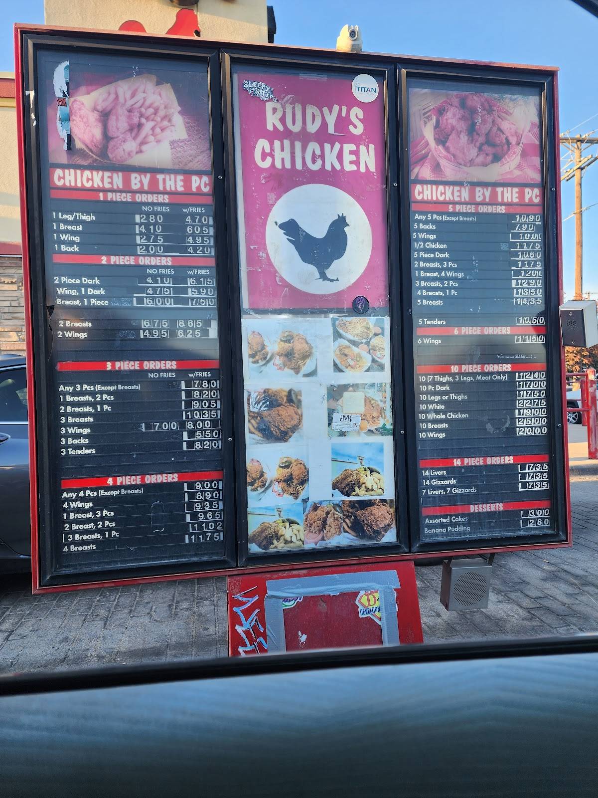 Menu at Rudy's Chicken restaurant, Dallas