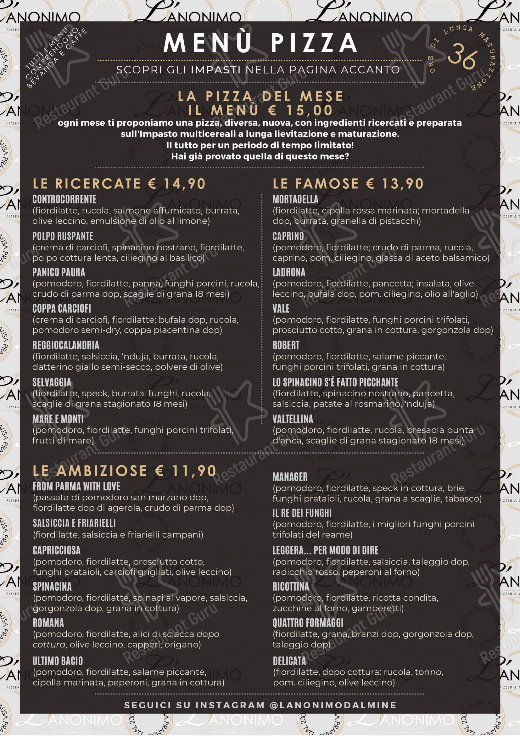 Menu da L'Anonimo - Pizzeria con Cucina, Dalmine