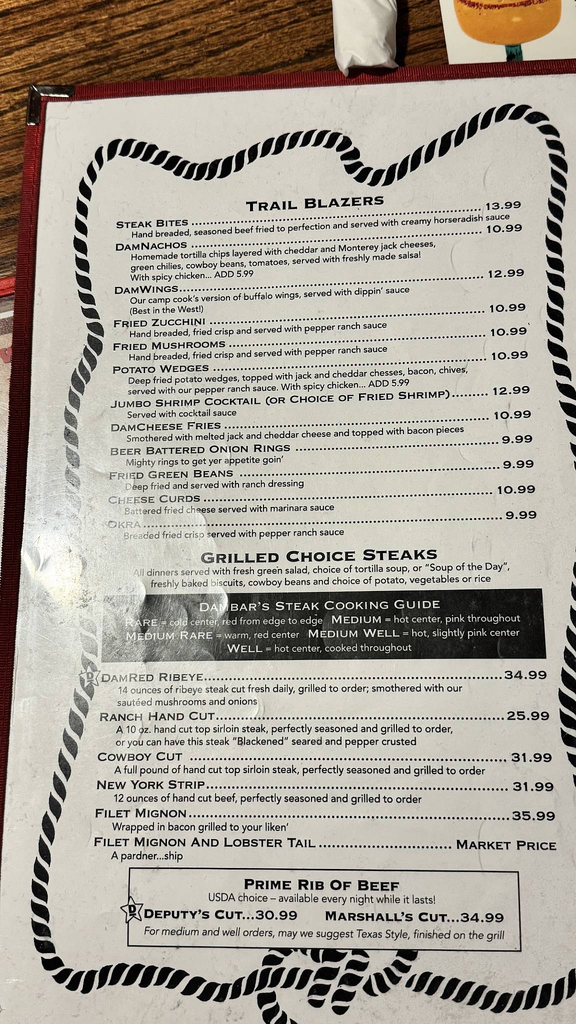 Menu at Dambar & Steak House, Kingman, E Andy Devine Ave