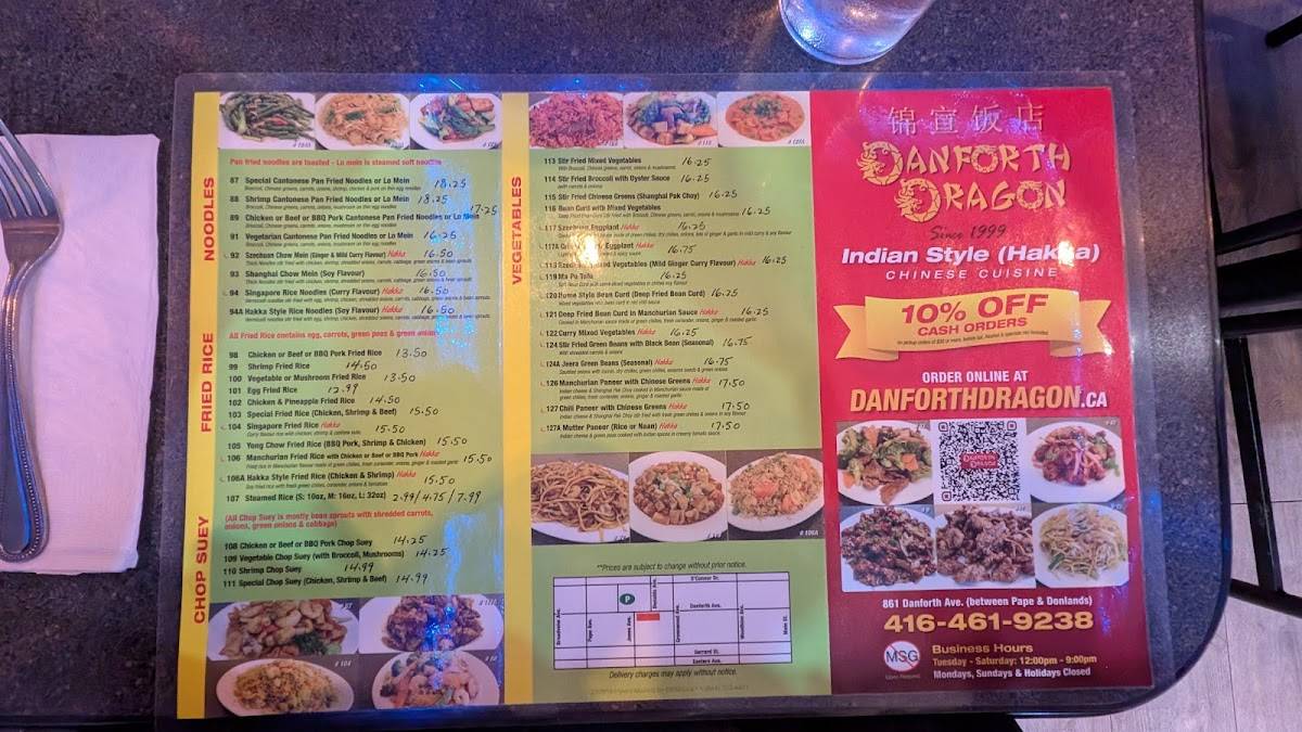 Menu at Danforth Dragon Restaurant, Toronto