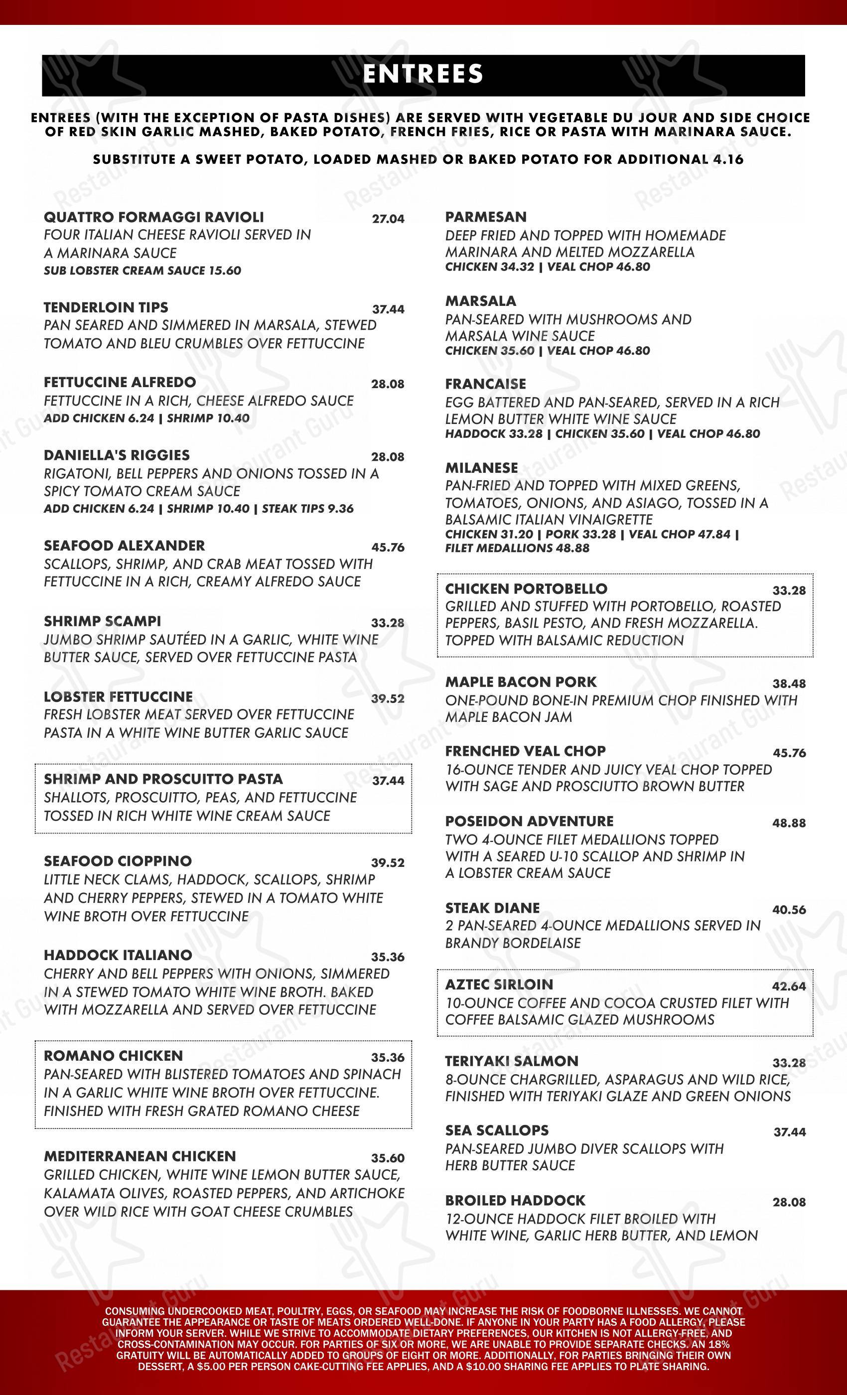 Menu at Daniella's Fresh Seafood and Pasta House restaurant, Syracuse