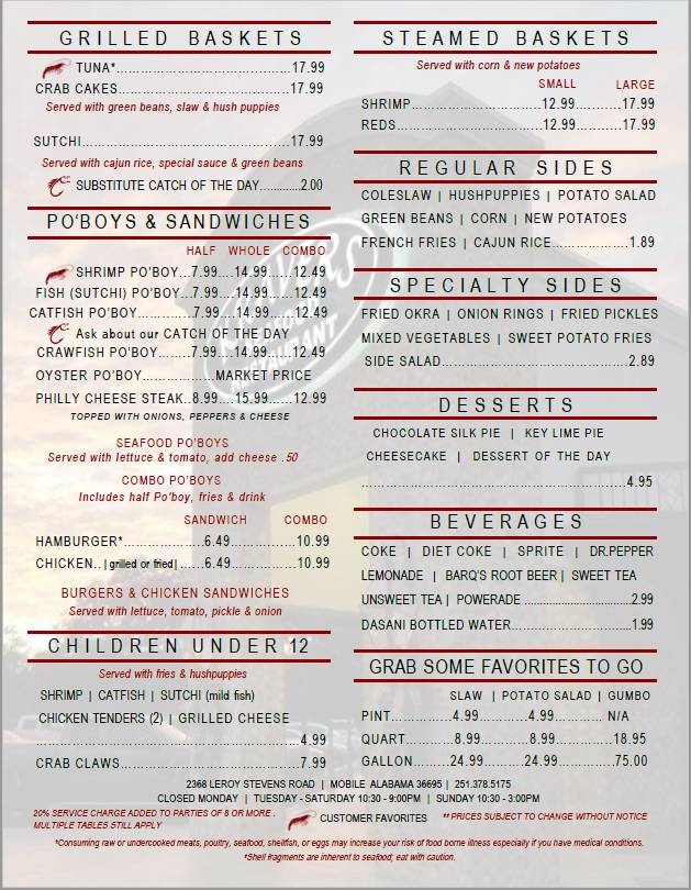 Menu at Kravers Seafood Daphne restaurant, Daphne