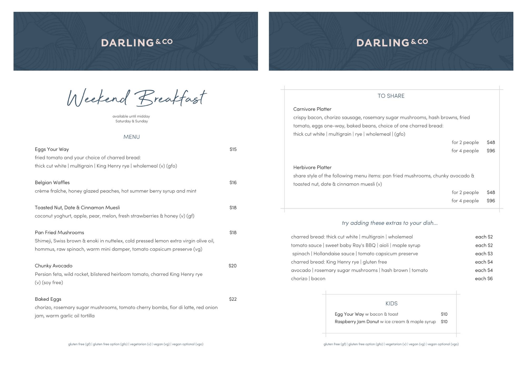 Menu at Darling & Co pub & bar, Paddington