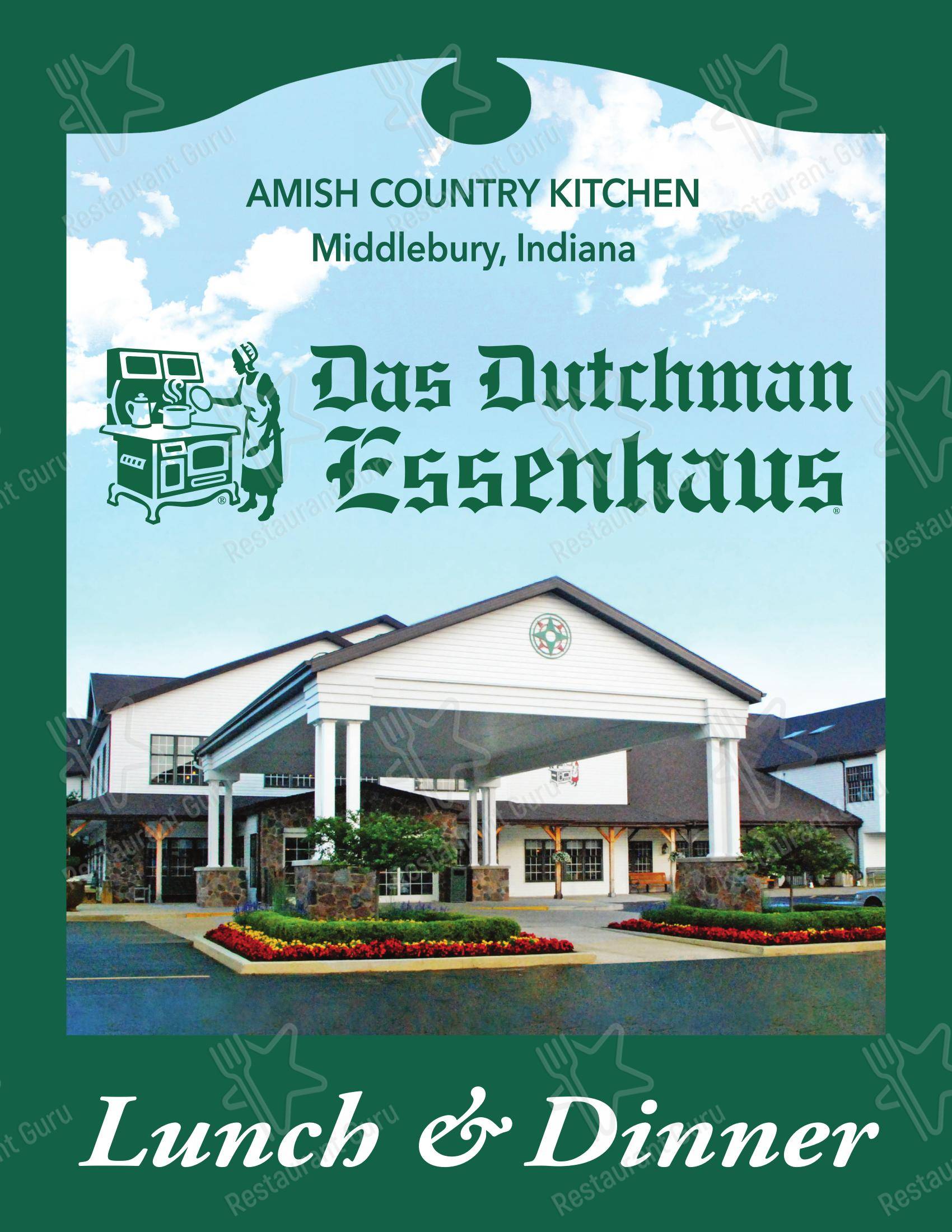 Menu at Das Dutchman Essenhaus restaurant, Middlebury, 240 US-20