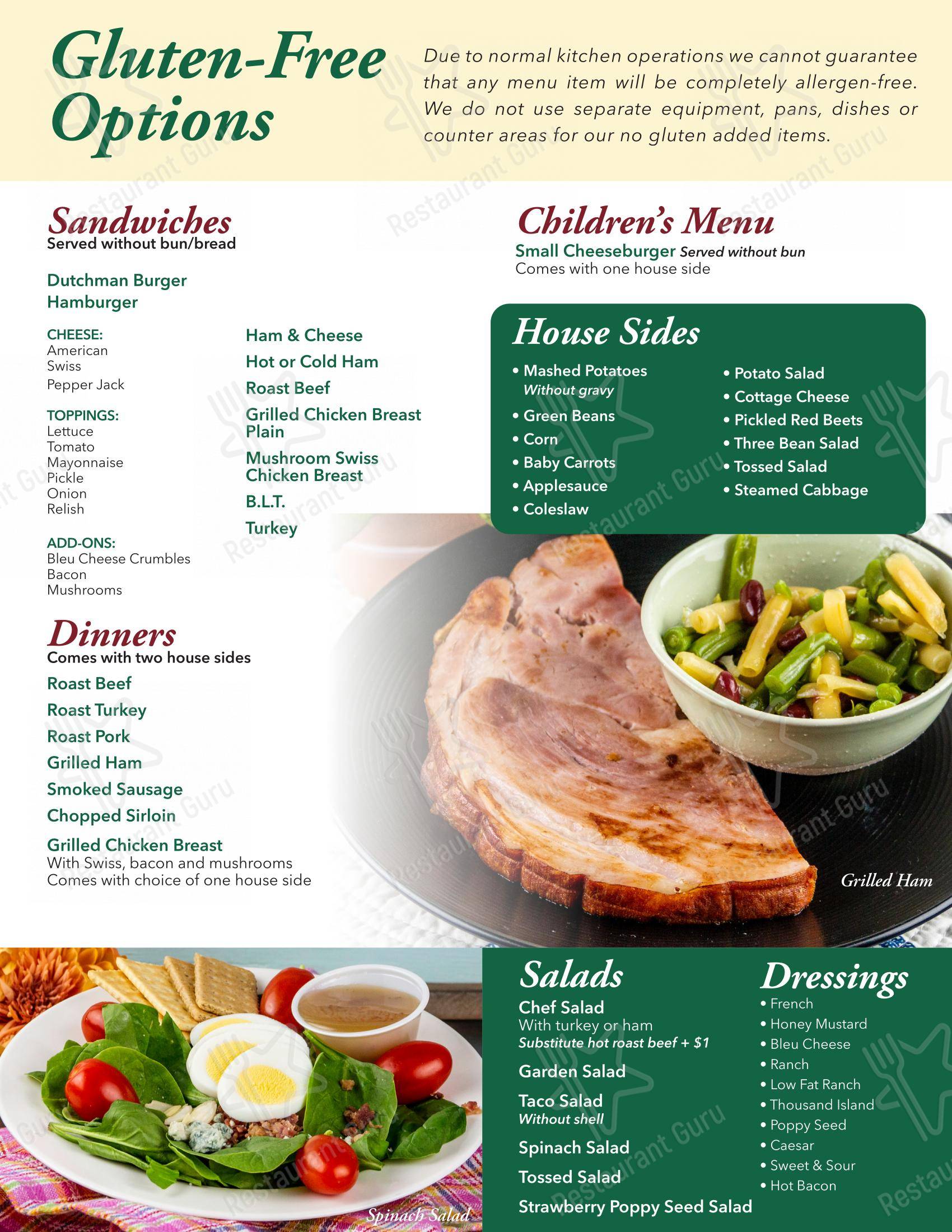 Menu at Das Dutchman Essenhaus restaurant, Middlebury, 240 US-20