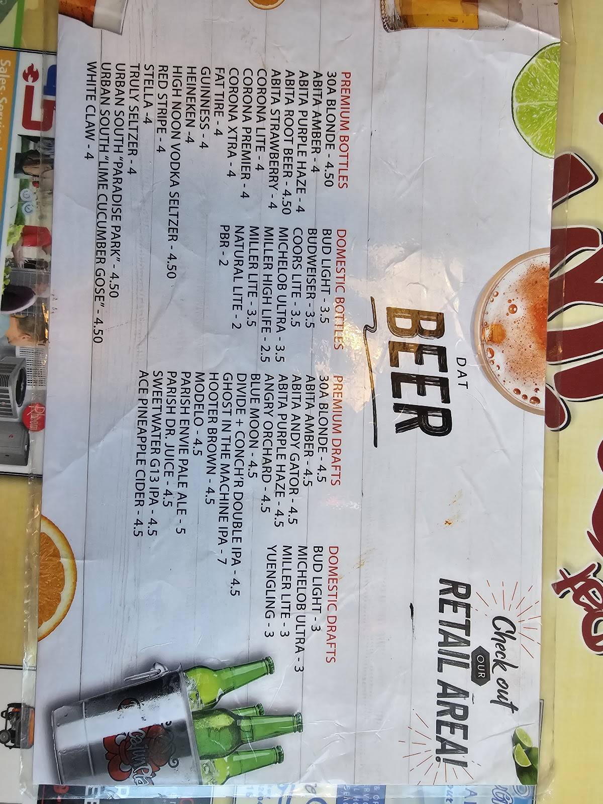 Menu at Dat Cajun Place Cafe, Panama City Beach, Thomas Dr