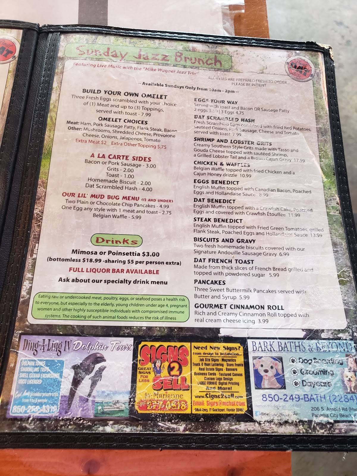 Menu at Dat Cajun Place Cafe, Panama City Beach, 2705 Thomas Dr