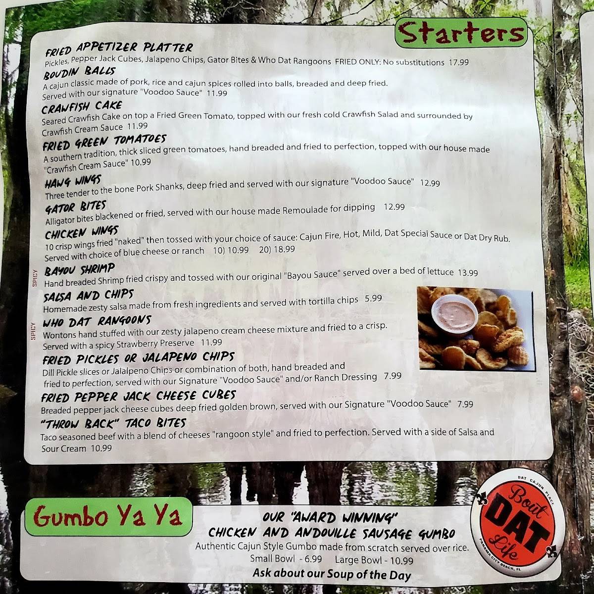 Menu at Dat Cajun Place Cafe, Panama City Beach, 2705 Thomas Dr