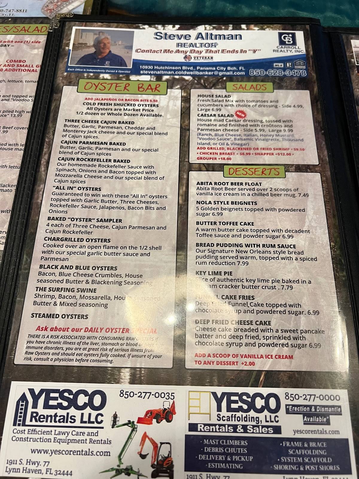 Menu at Dat Cajun Place Cafe, Panama City Beach, 2705 Thomas Dr