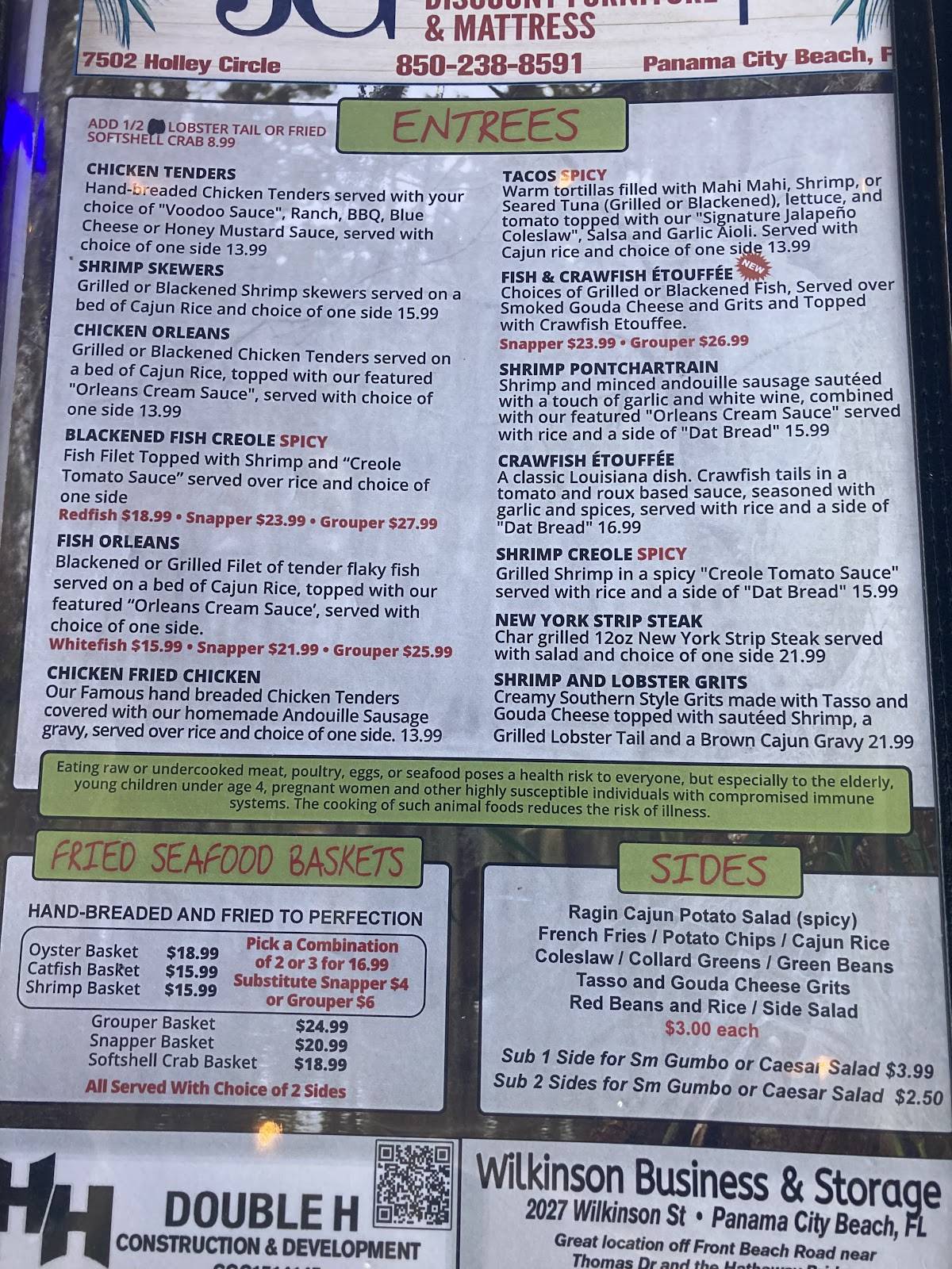 Menu at Dat Cajun Place Cafe, Panama City, Navy Blvd