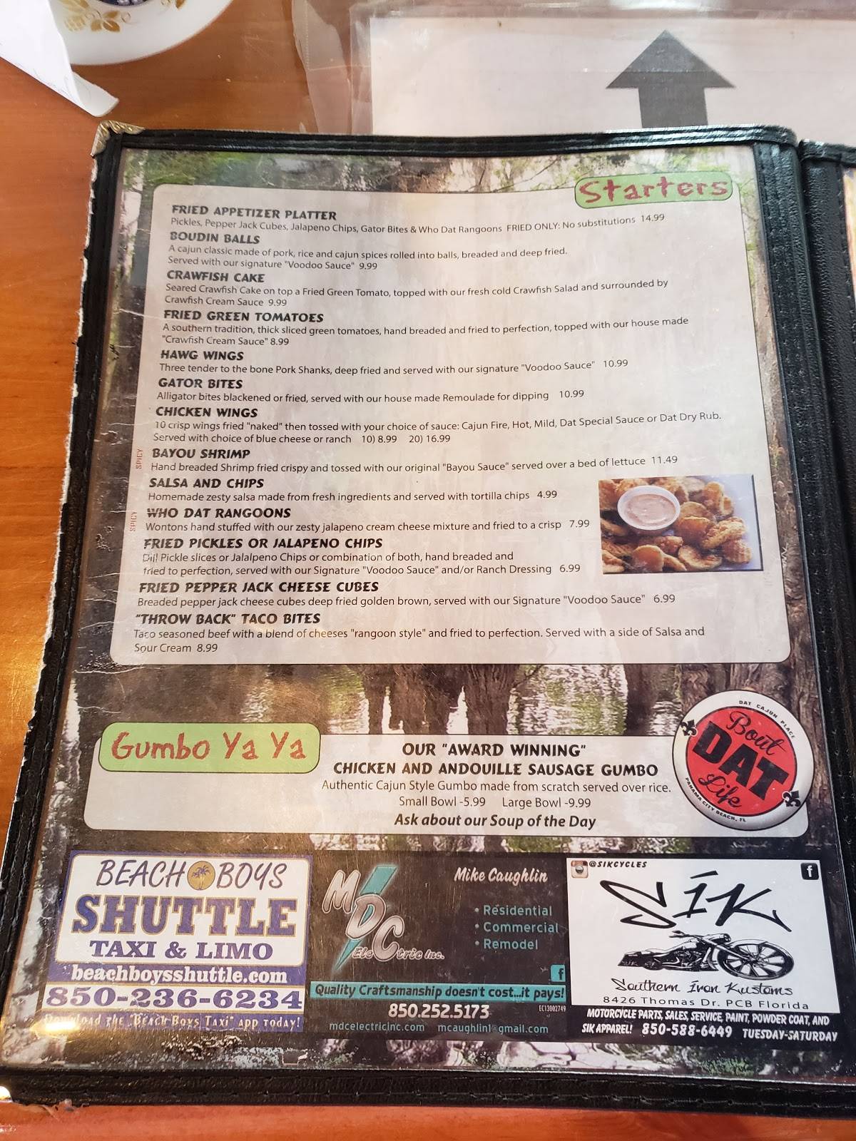 Menu at Dat Cajun Place Cafe, Panama City Beach, 2705 Thomas Dr