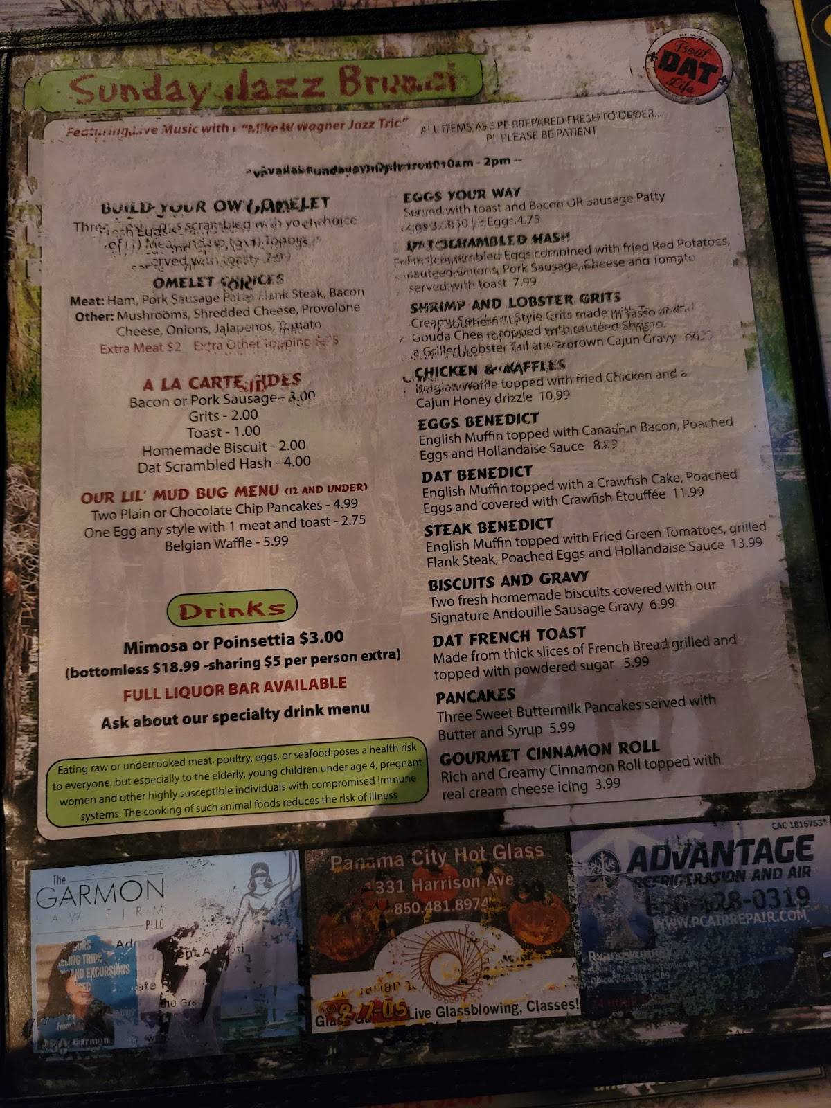 Menu at Dat Cajun Place Cafe, Panama City Beach, 2705 Thomas Dr