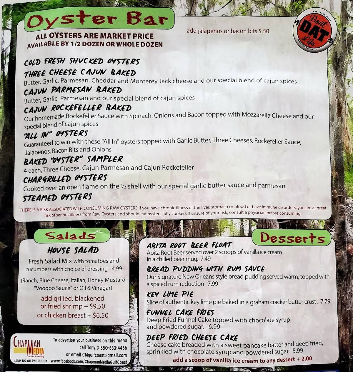 Menu at Dat Cajun Place Cafe, Panama City Beach, 2705 Thomas Dr
