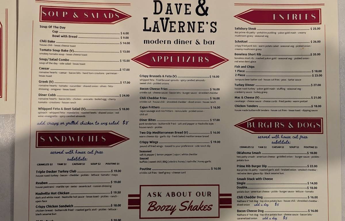 Menu at Dave and LaVerne's Modern Diner, Winnipeg