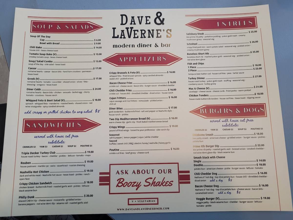 Menu at Dave and LaVerne's Modern Diner, Winnipeg