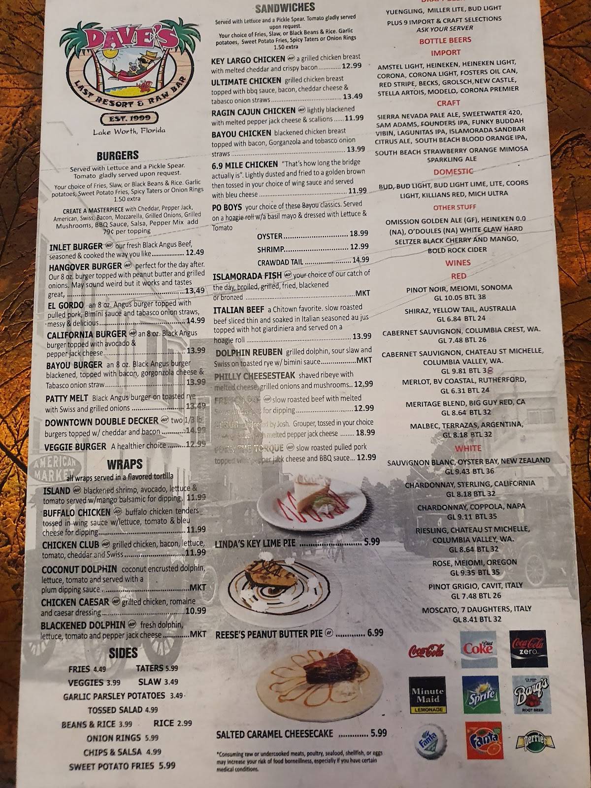 Menu at Dave's Last Resort & Raw Bar, Lake Worth