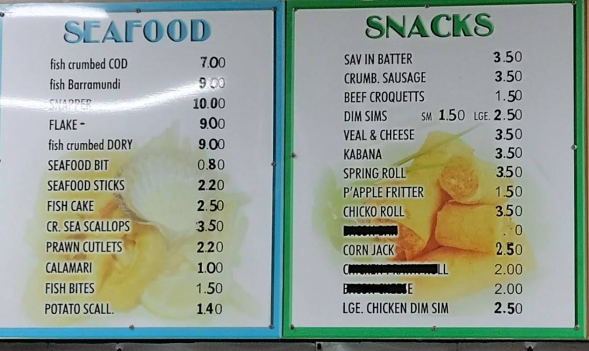 Menu at David's Snack Bar, Acacia Ridge