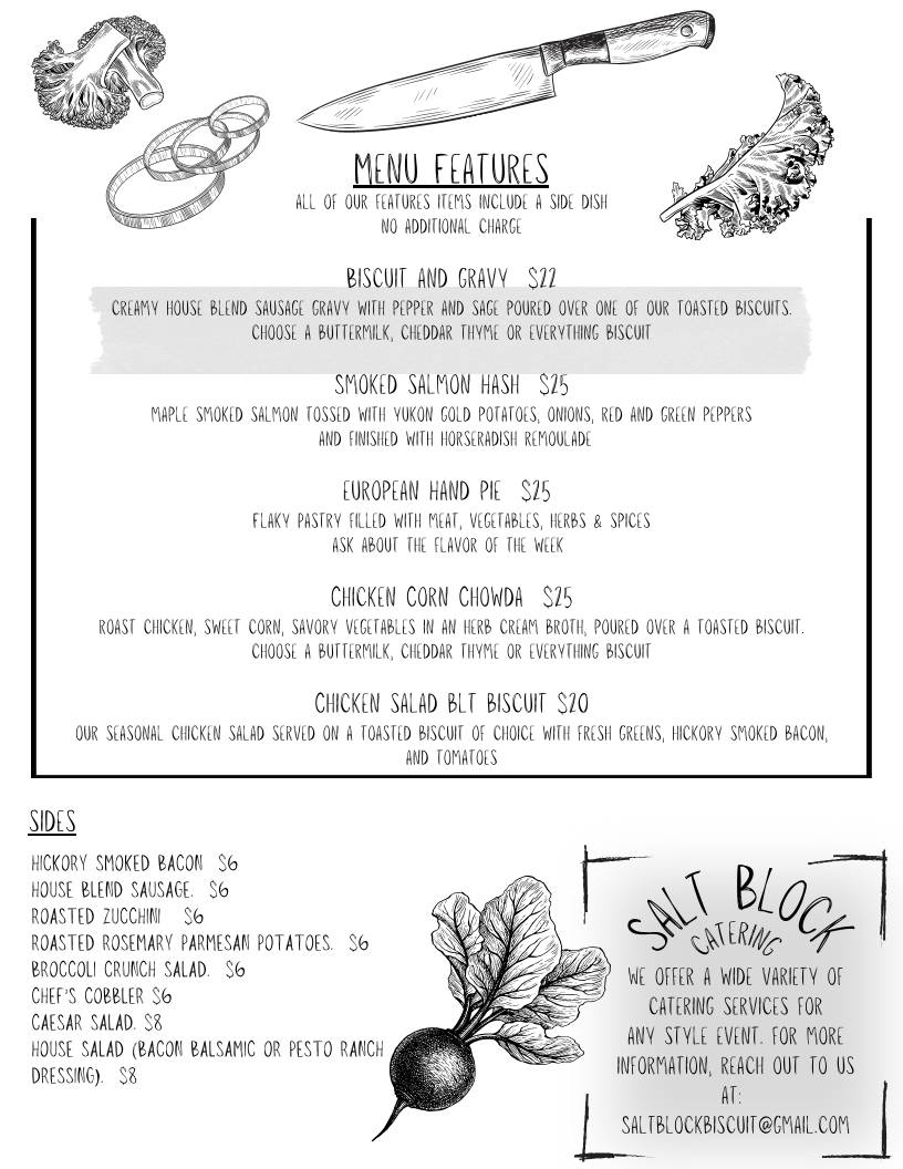 Menu at Salt Block Biscuit Co. cafe, Dayton