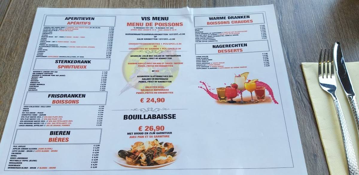 Menu au De Amandine, Ostende